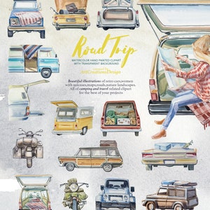 Watercolor Road Trip Clipart Set,camping Illustration, Travel Clipart ...