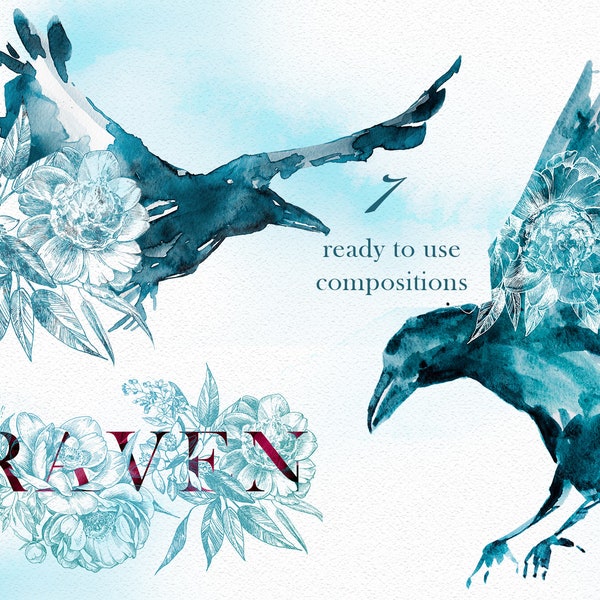 Raven Watercolor - Etsy