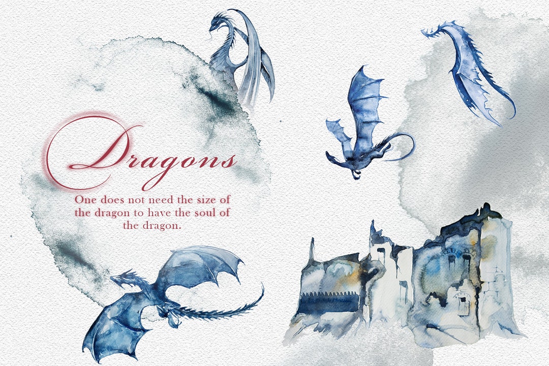 Watercolor Dragons Clipart Set,fantasy,myth,mythical,fairytale,castle ...
