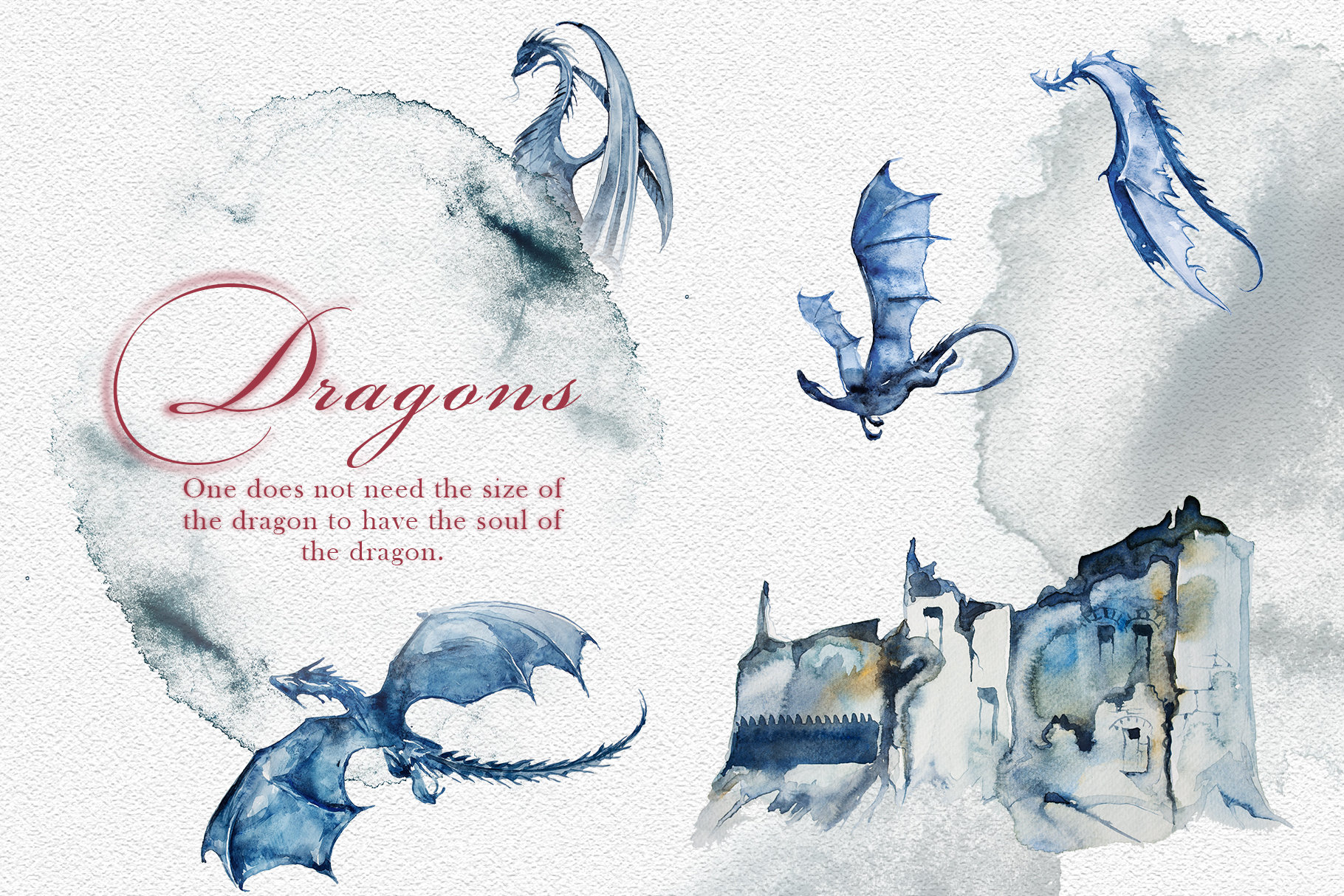 Watercolor Dragons Clipart - Etsy