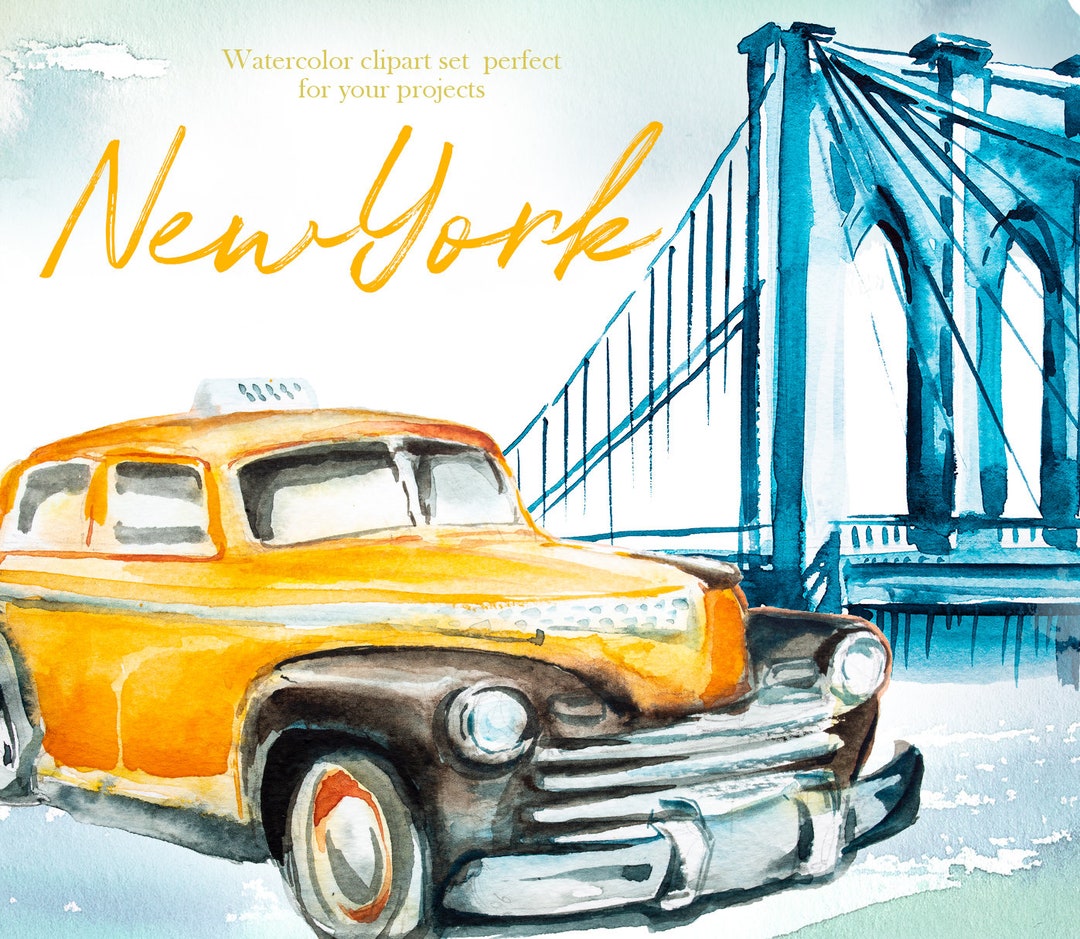 Watercolor New York Clipart Set,new York City,hot Dog,empire State ...