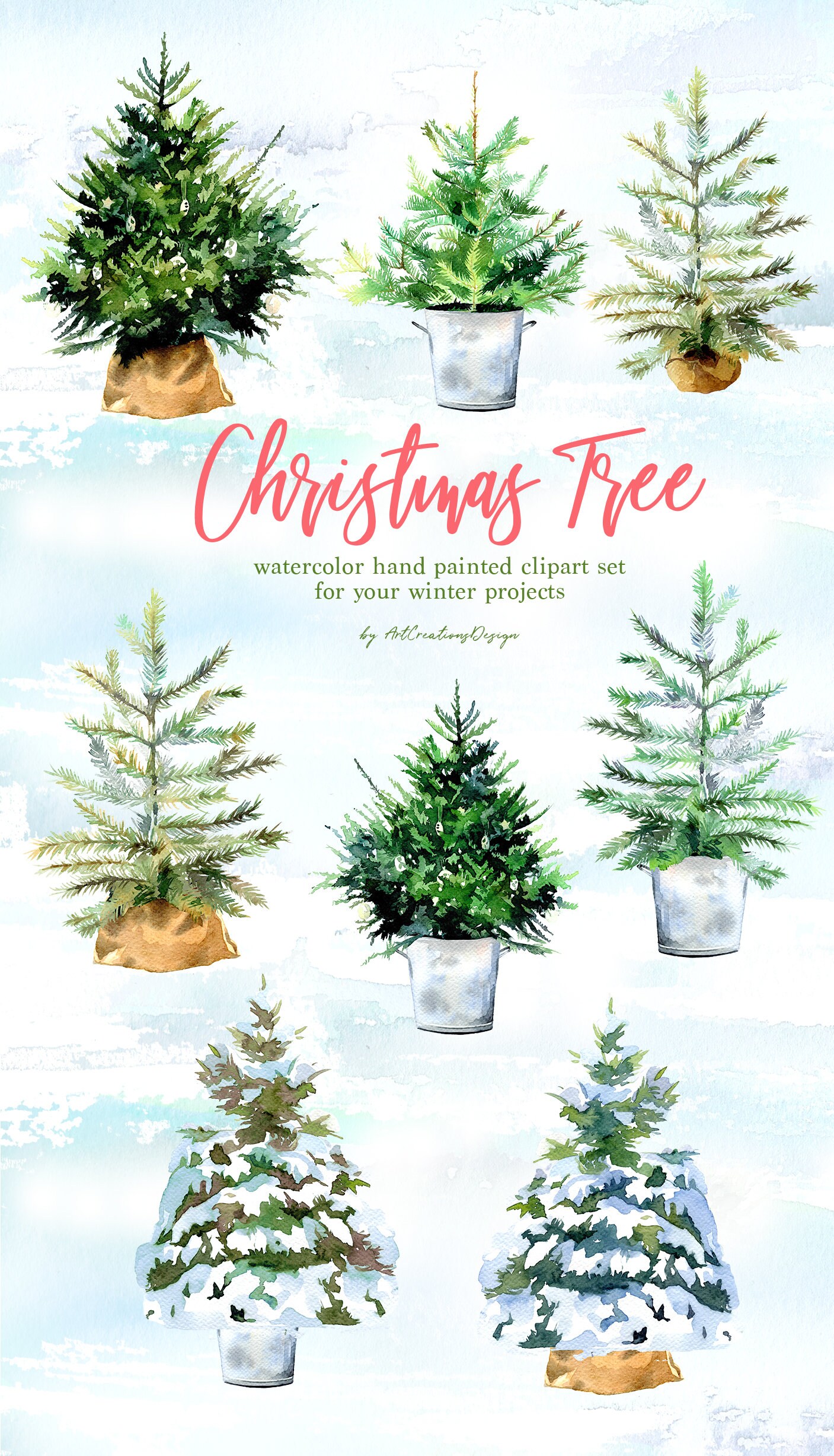 Watercolor Christmas Tree Clipart Setrustic - Etsy