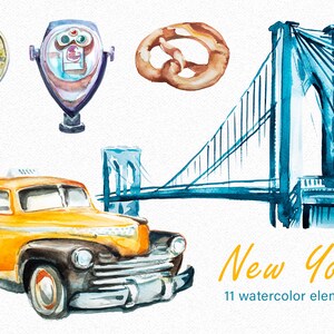 Watercolor New York Clipart Set,new York City,hot Dog,empire State ...