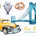 Watercolor New York Clipart Set,new York City,hot Dog,empire State ...