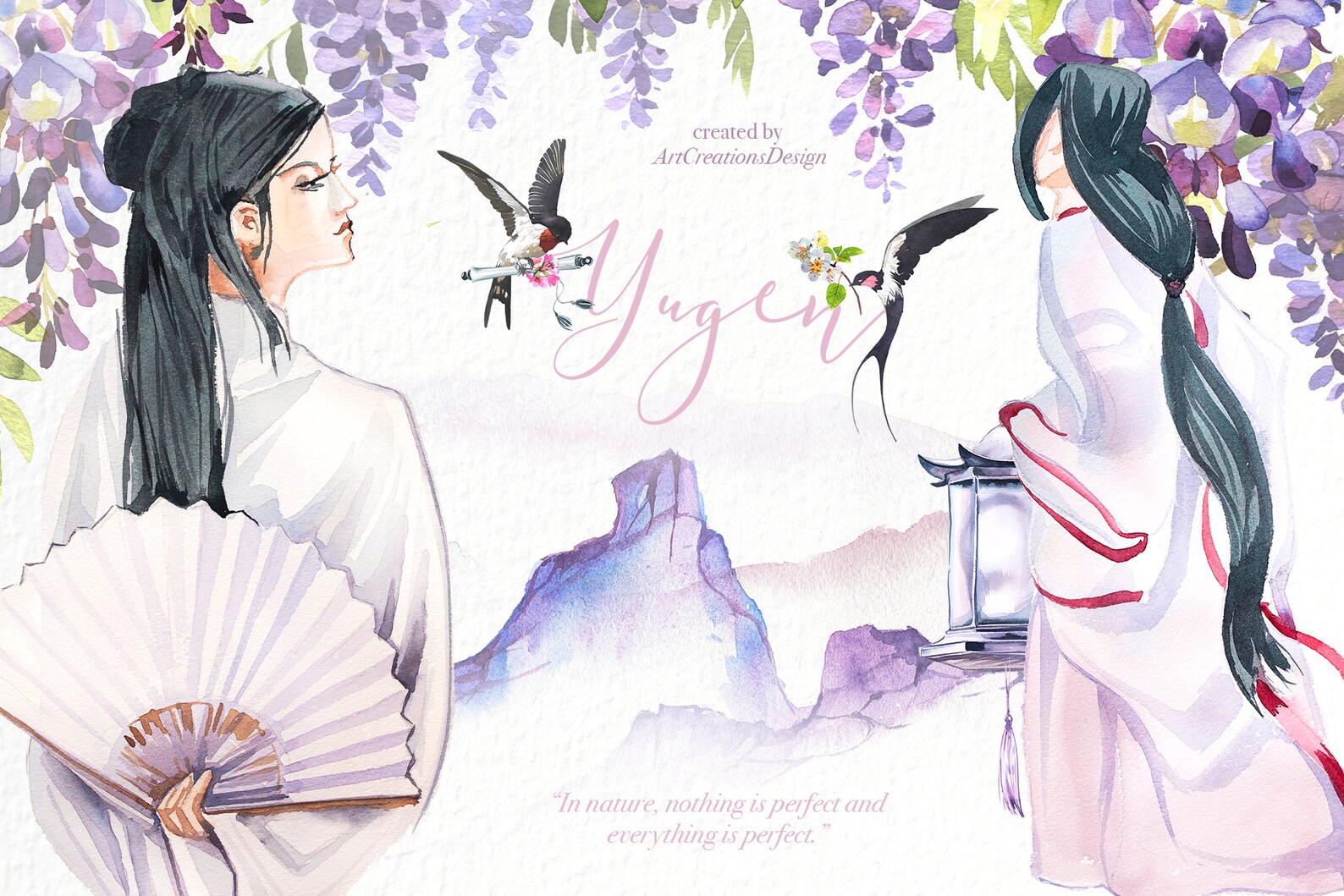 Watercolor Yugen Clipart Set,china,japan,culture,architecture,landscape ...