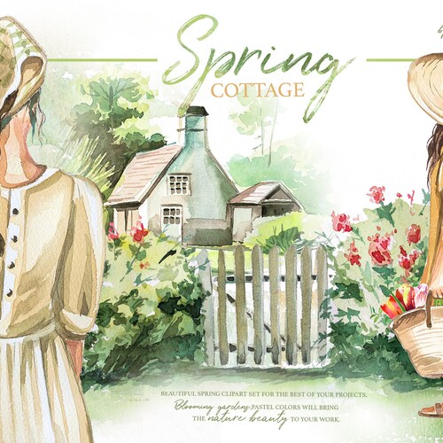 Watercolor Spring Cottage Clipart Setgarden - Etsy