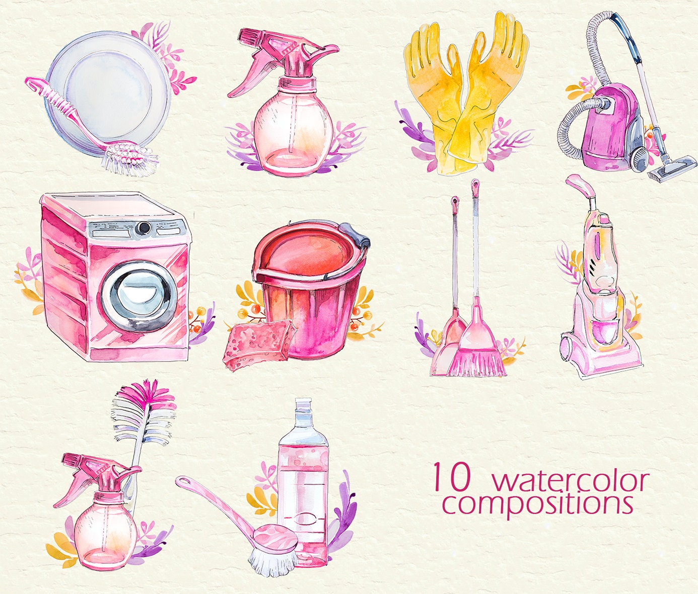 Watercolor Cleaning Compositions Clipart Sethouseholdtidy Etsy