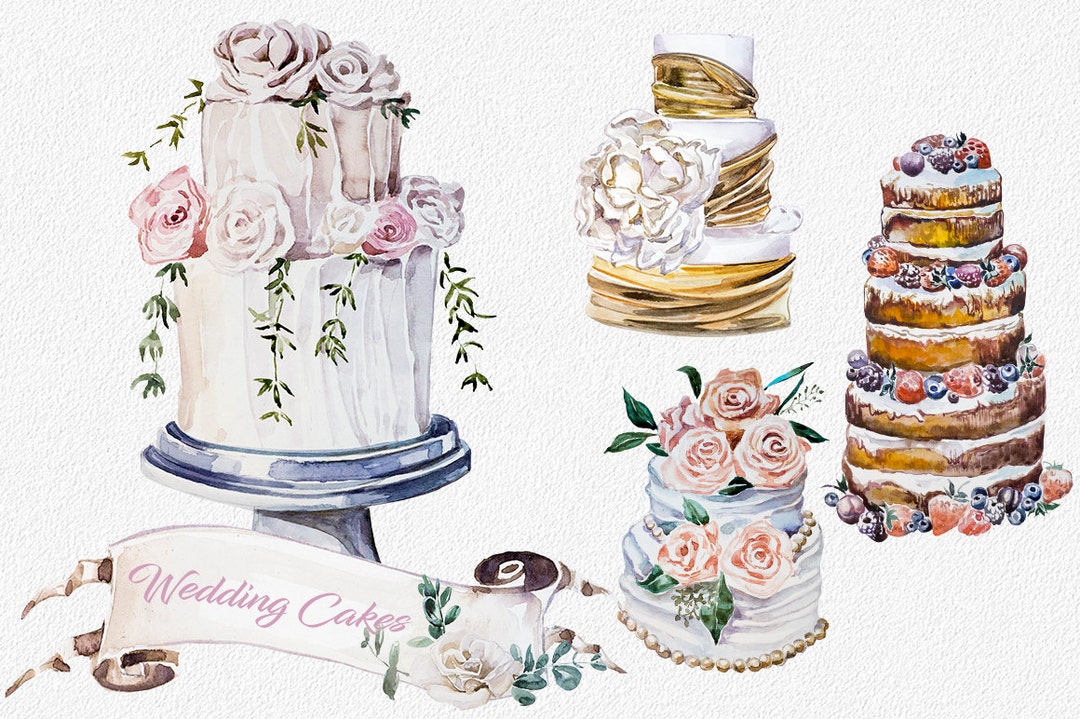 Watercolor Wedding Cakes Clipart Setwatercolor - Etsy UK