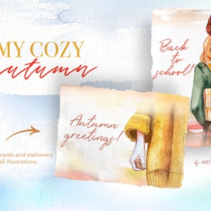 Watercolor My Cozy Autumn Clipart Set,fall,season,hair Style,sweater ...