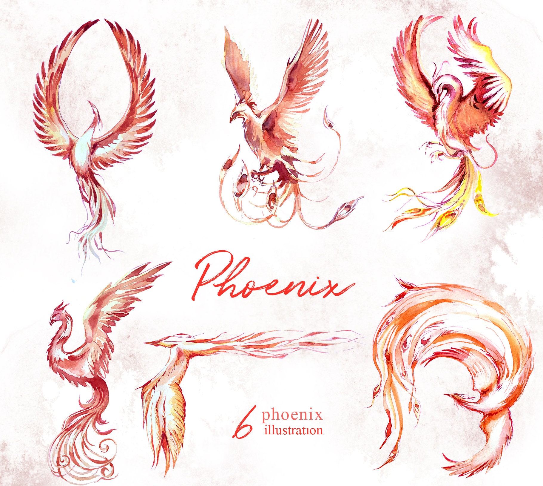 Watercolor Phoenix Clipart SetWizardFantasyFantastic | Etsy