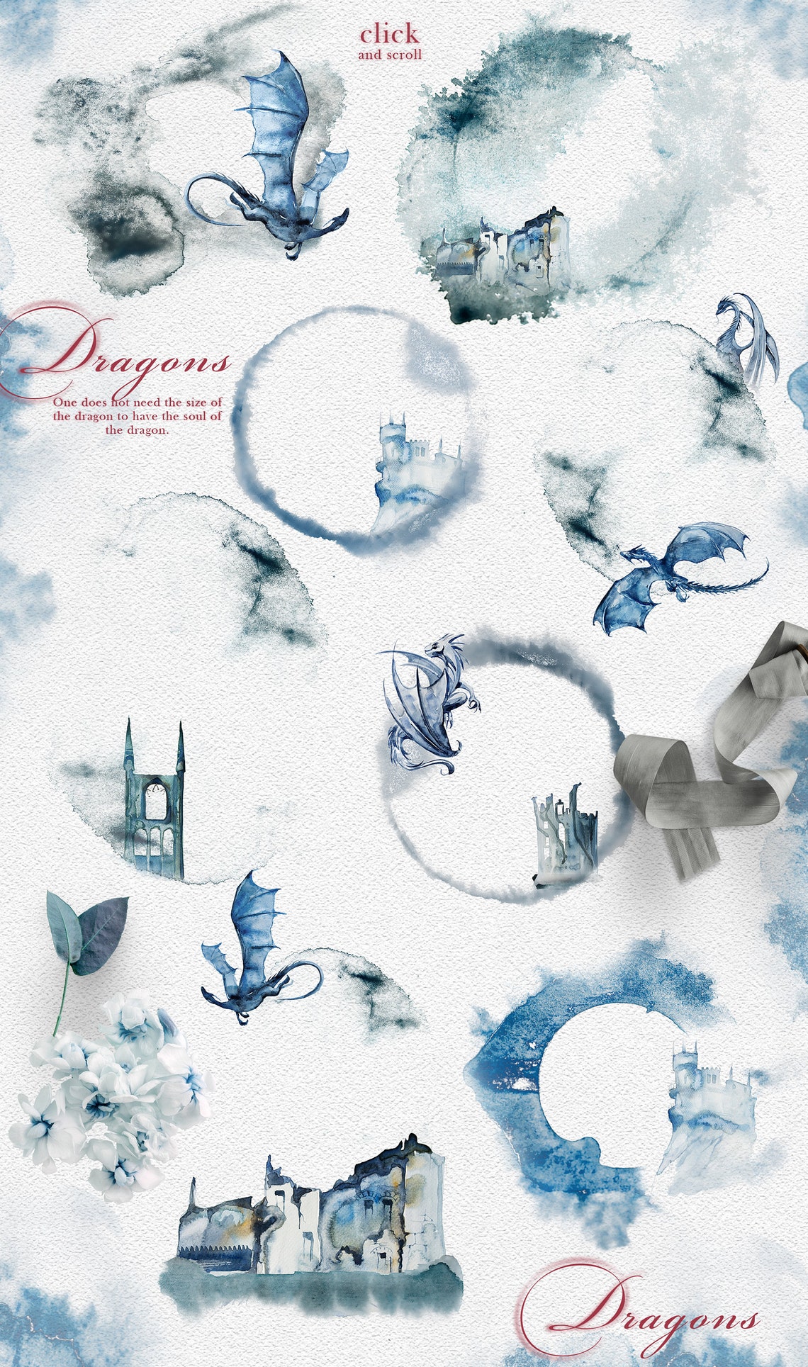 Watercolor Dragons Clipart - Etsy