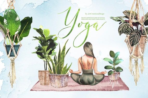 Watercolor Yoga Clipart Setmeditation Illustrationzen | Etsy