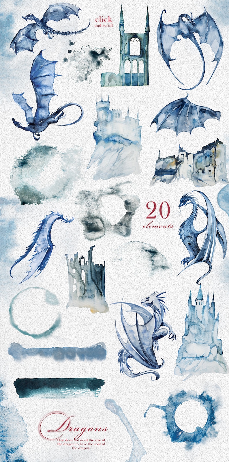 Watercolor Dragons Clipart | Etsy