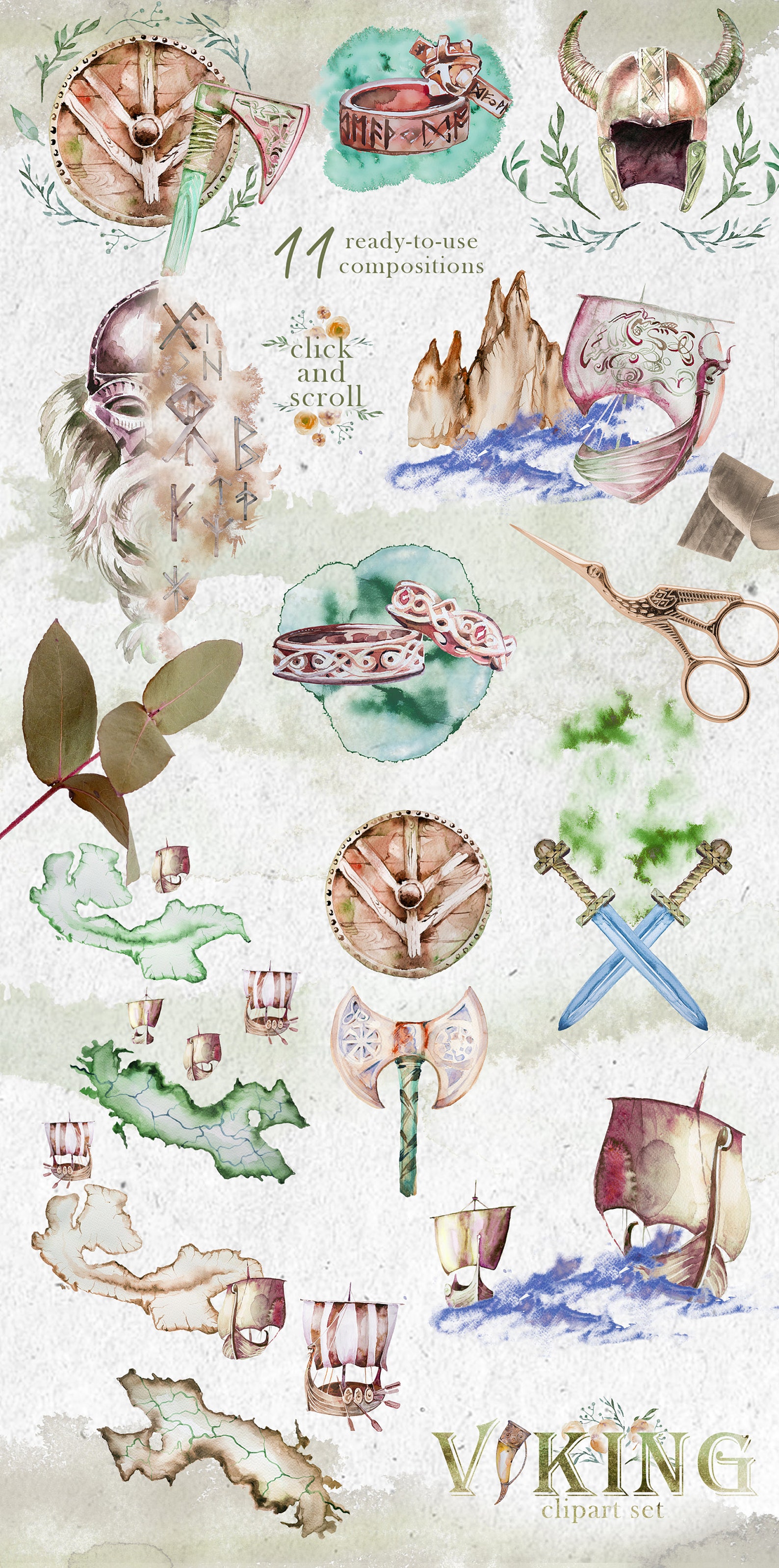 Watercolor Viking Clipart - Etsy