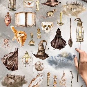 Watercolor Wizard Clipart Set,magician,magic World,owl,witch Hat,magic ...