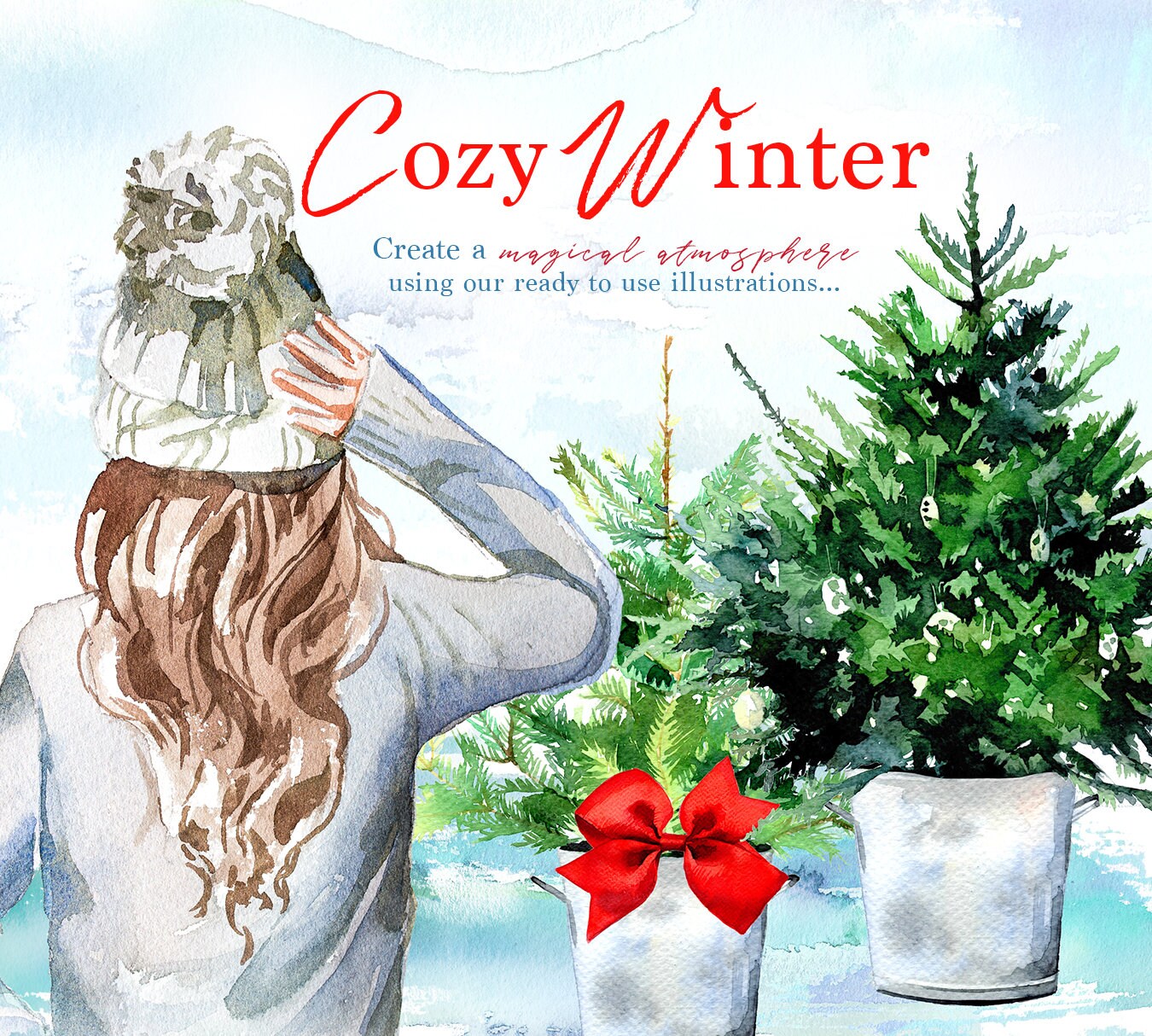 Watercolor Cozy Winter Clipart Setchristmas - Etsy