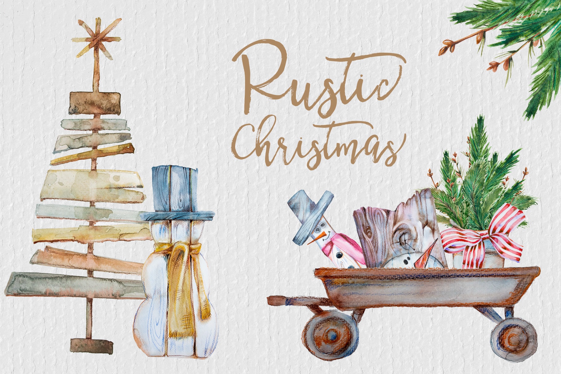 Watercolor Rustic Christmas Clipartsnowmanwall Artretro - Etsy