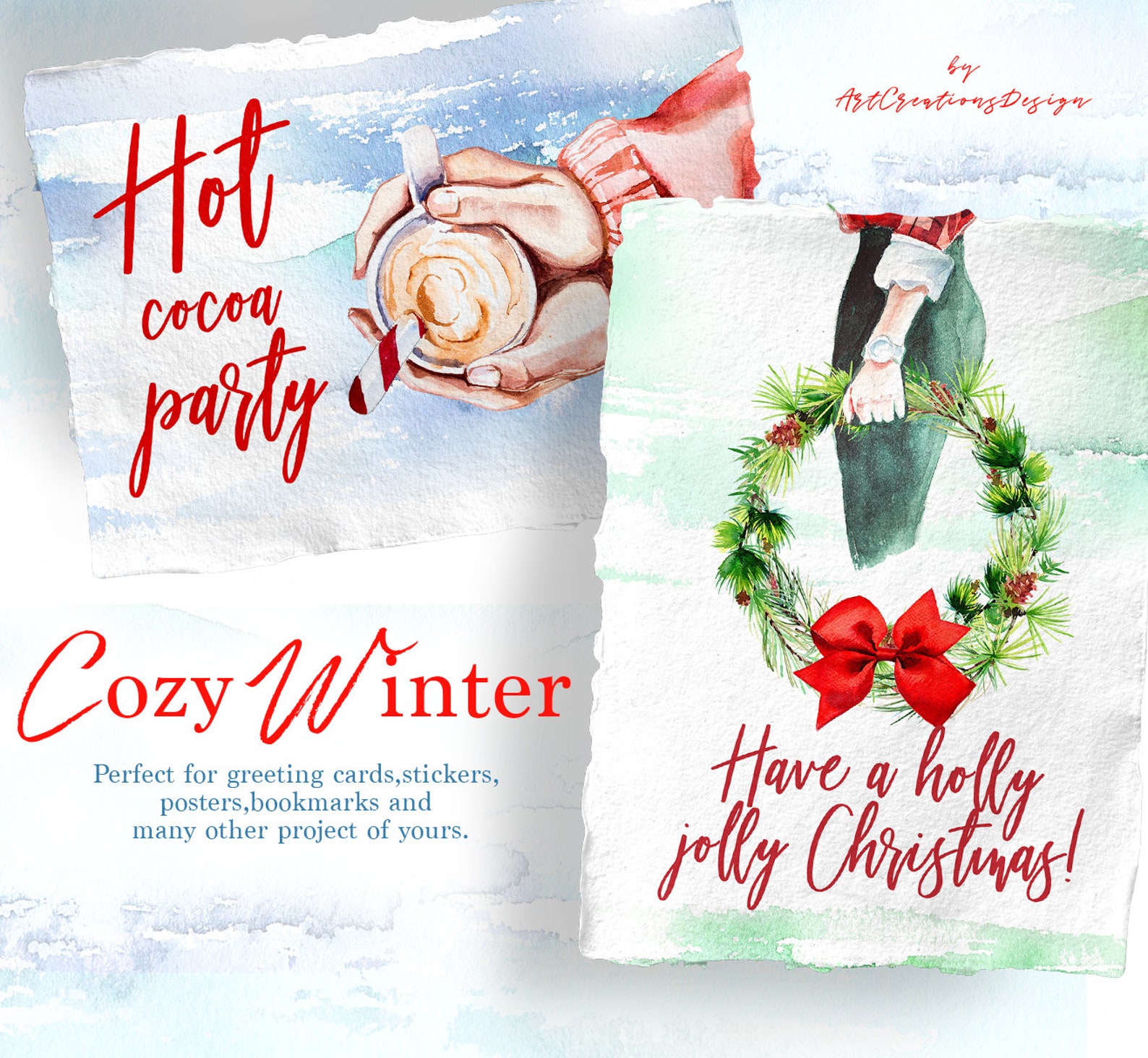Watercolor Cozy Winter Clipart Setchristmas - Etsy