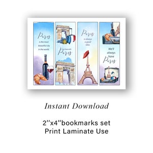 Paris Bookmarks Printable, Set of 4 Digital Bookmarks, France Books ...