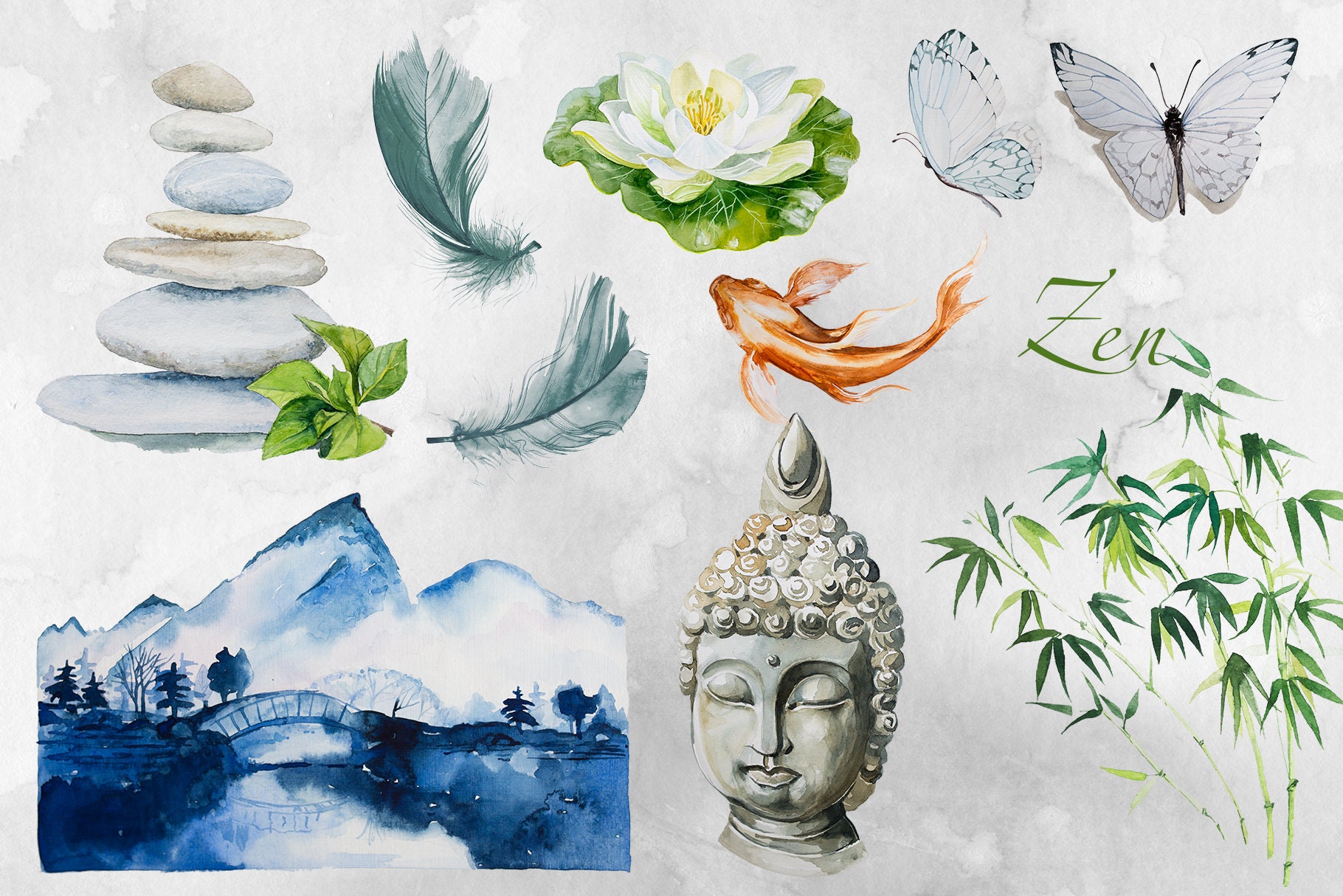 Watercolor Zen Clipart - Etsy