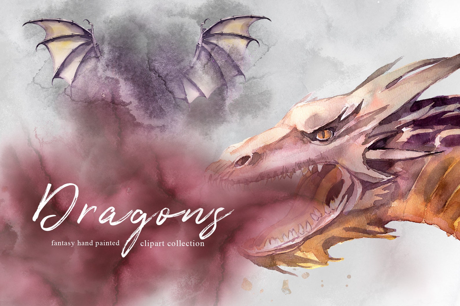 Watercolor Dragons Clipart - Etsy