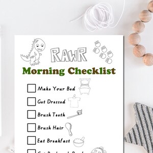 Dinosaur Coloring Kids Morning & Bedtime Checklist, Kid Bedtime ...