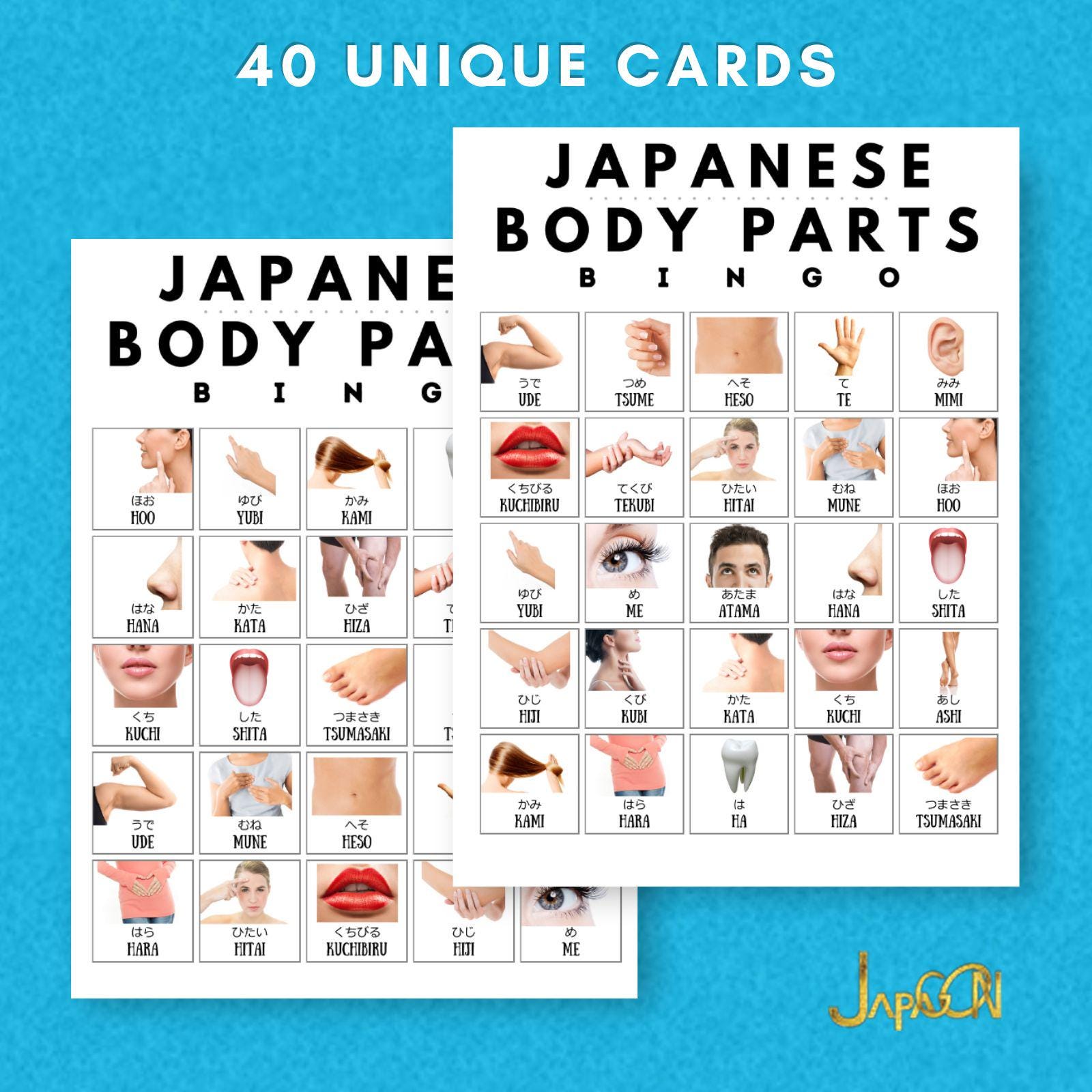 Japanese Body Parts (casual) Bingo Cards, Educational Game, Vocabulary ...