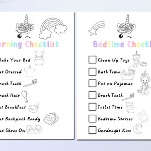 Unicorn Kids Morning & Bedtime Checklist, Kid Bedtime Checklist ...