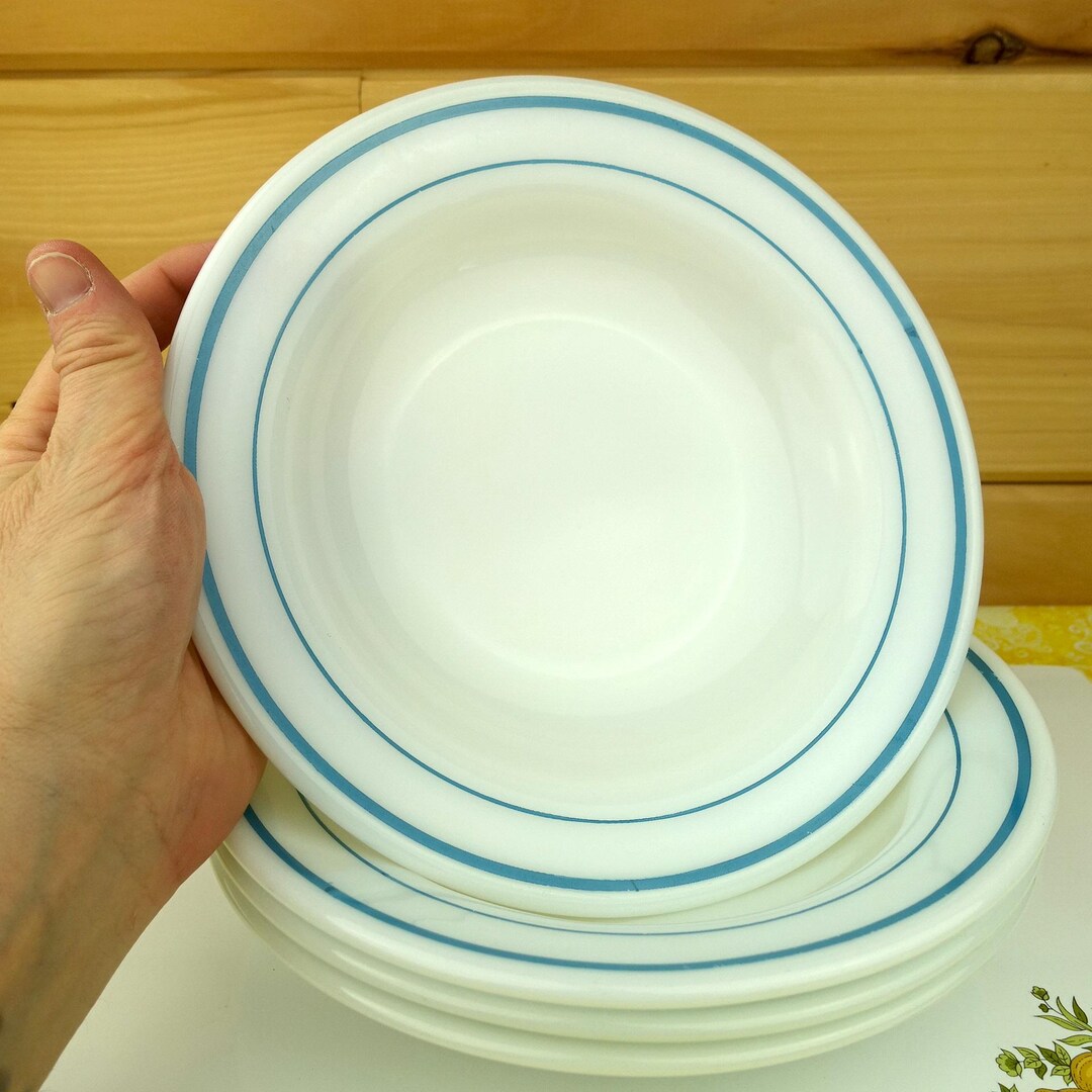 4 Pyrex 14-ounce Rim Soup Bowls, Turquoise Band, #715, Military - Etsy