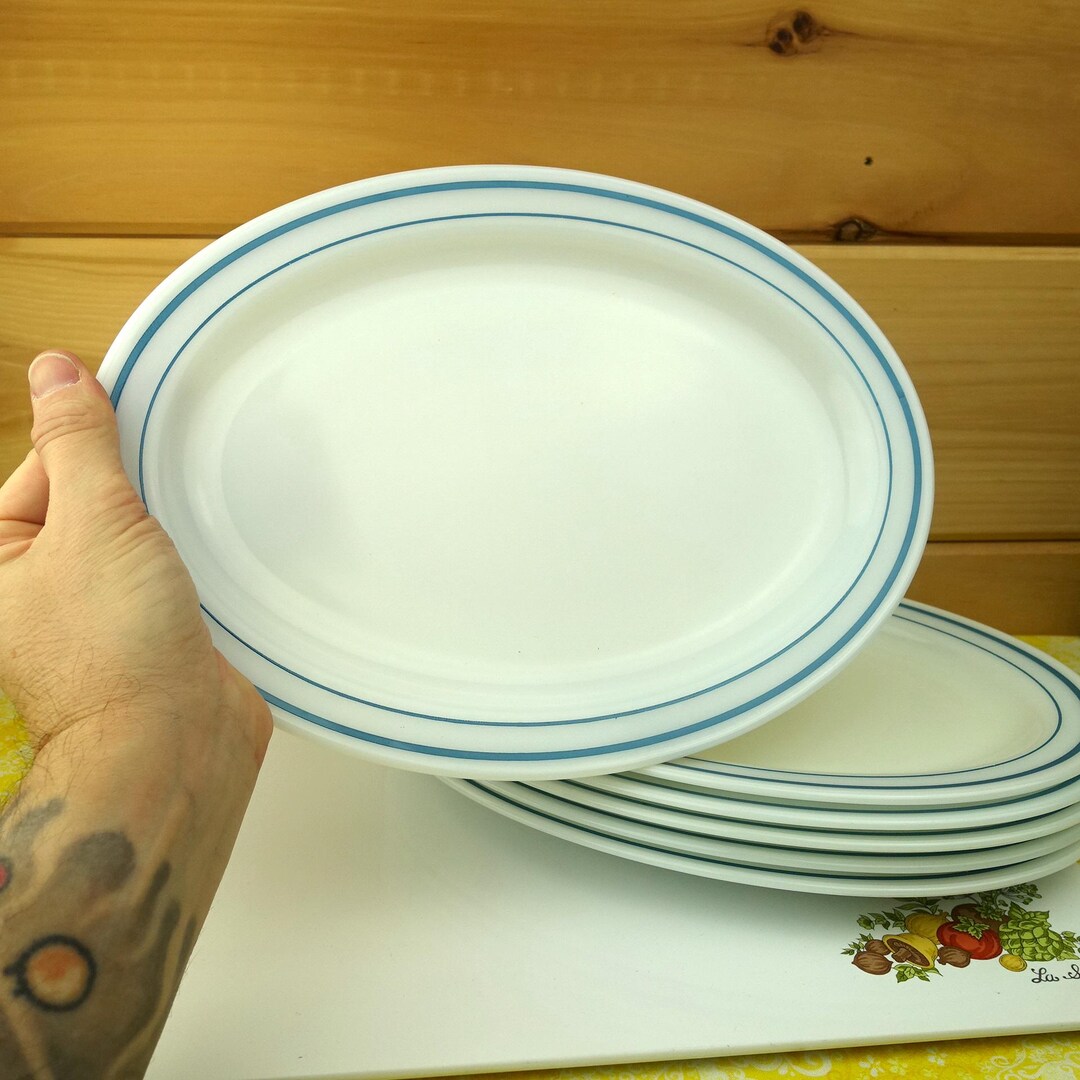 2 Pyrex Tableware 12-1/2" Platters, Turquoise Band, #799 - Etsy