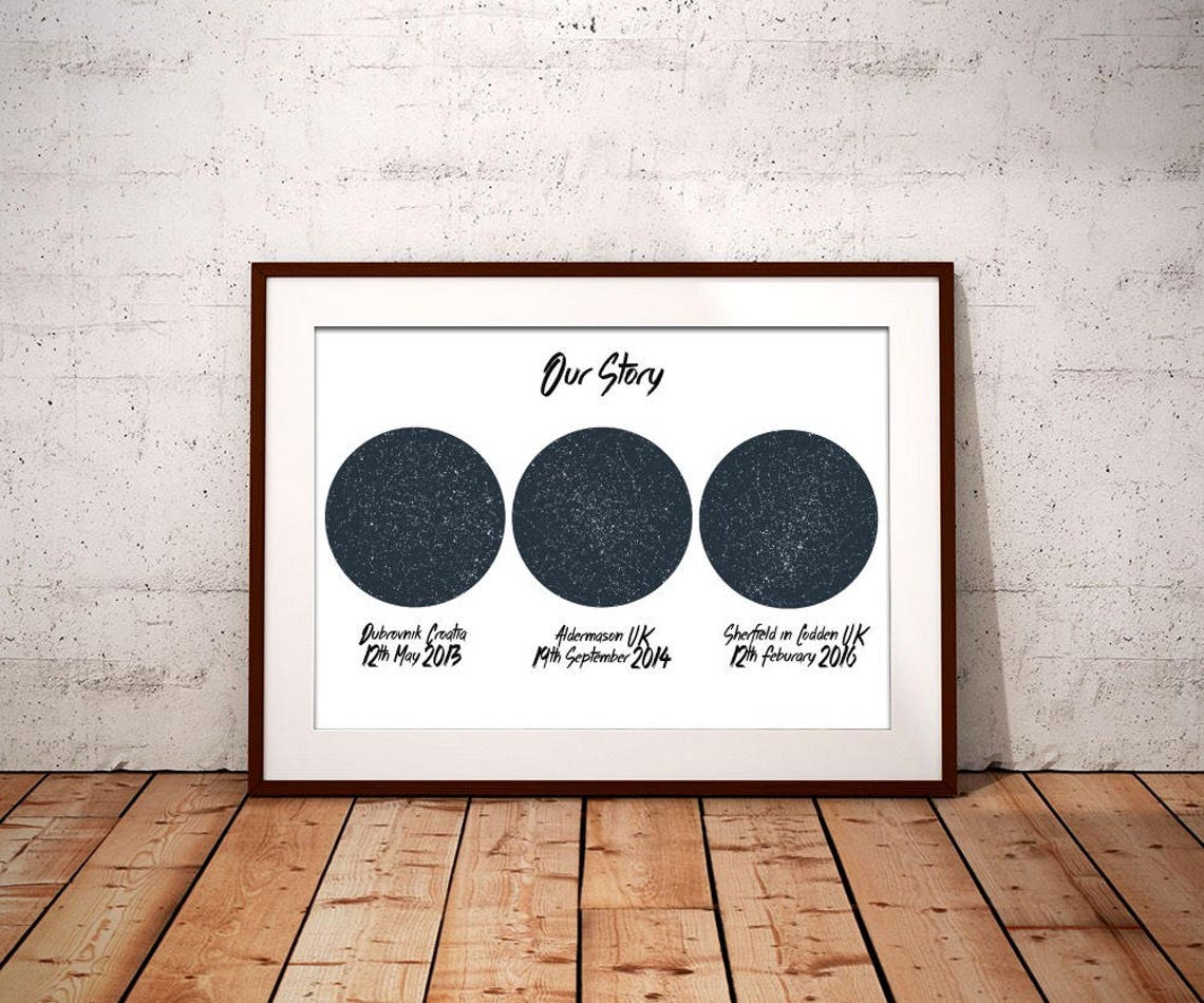 3 Star Chart Print Star Maps Personalised Map of the Stars | Etsy