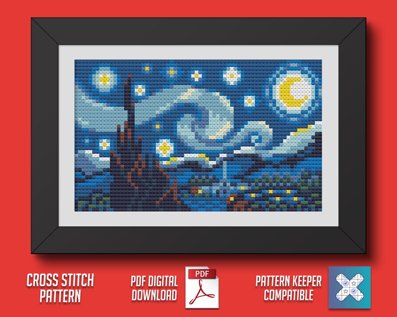 The Starry Night Cross Stitch Pattern PDF Digital Download - Etsy
