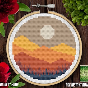 Boho Mountain Landscape 1 Cross Stitch Pattern [PDF] - Digital Download ...
