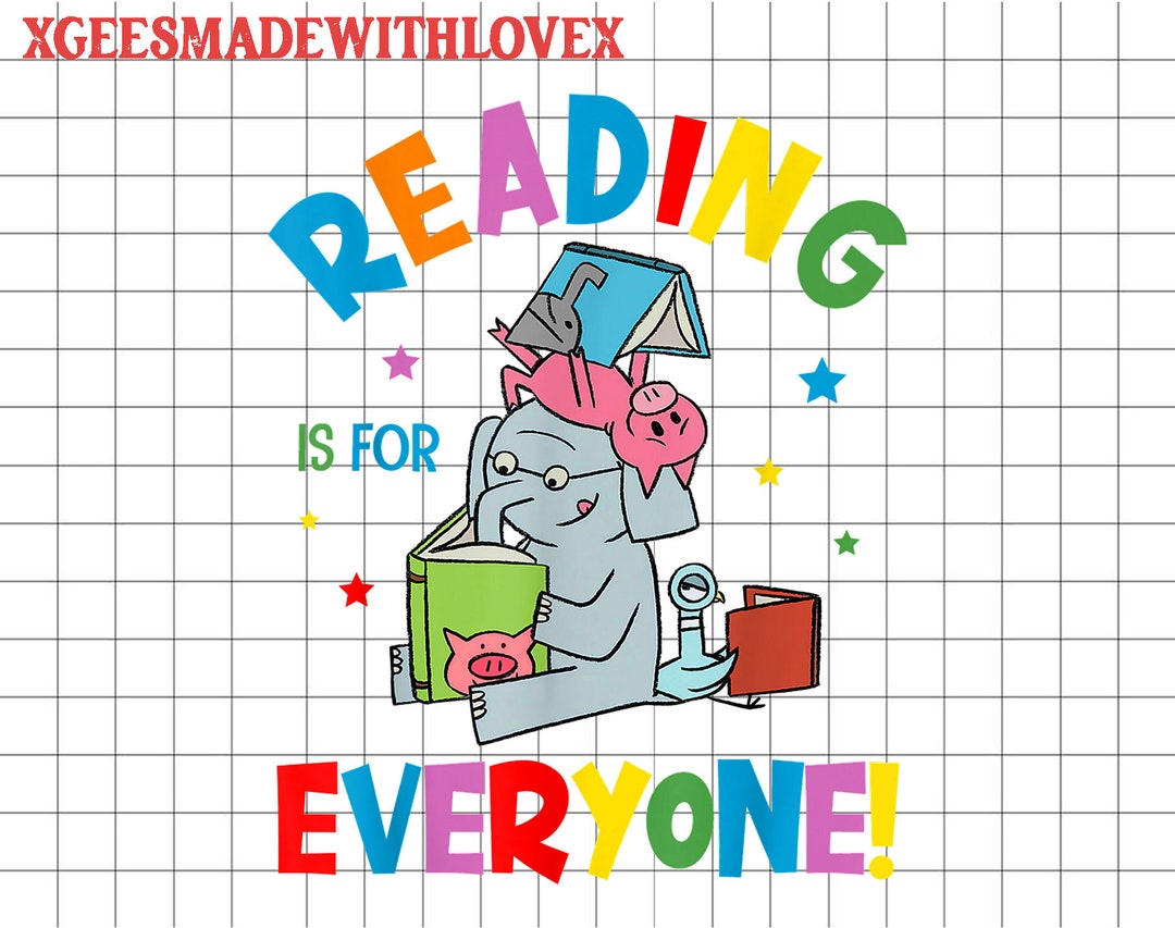 Cute Pigeon Piggie Elephant Reading Books Funny Book Lover Png ...