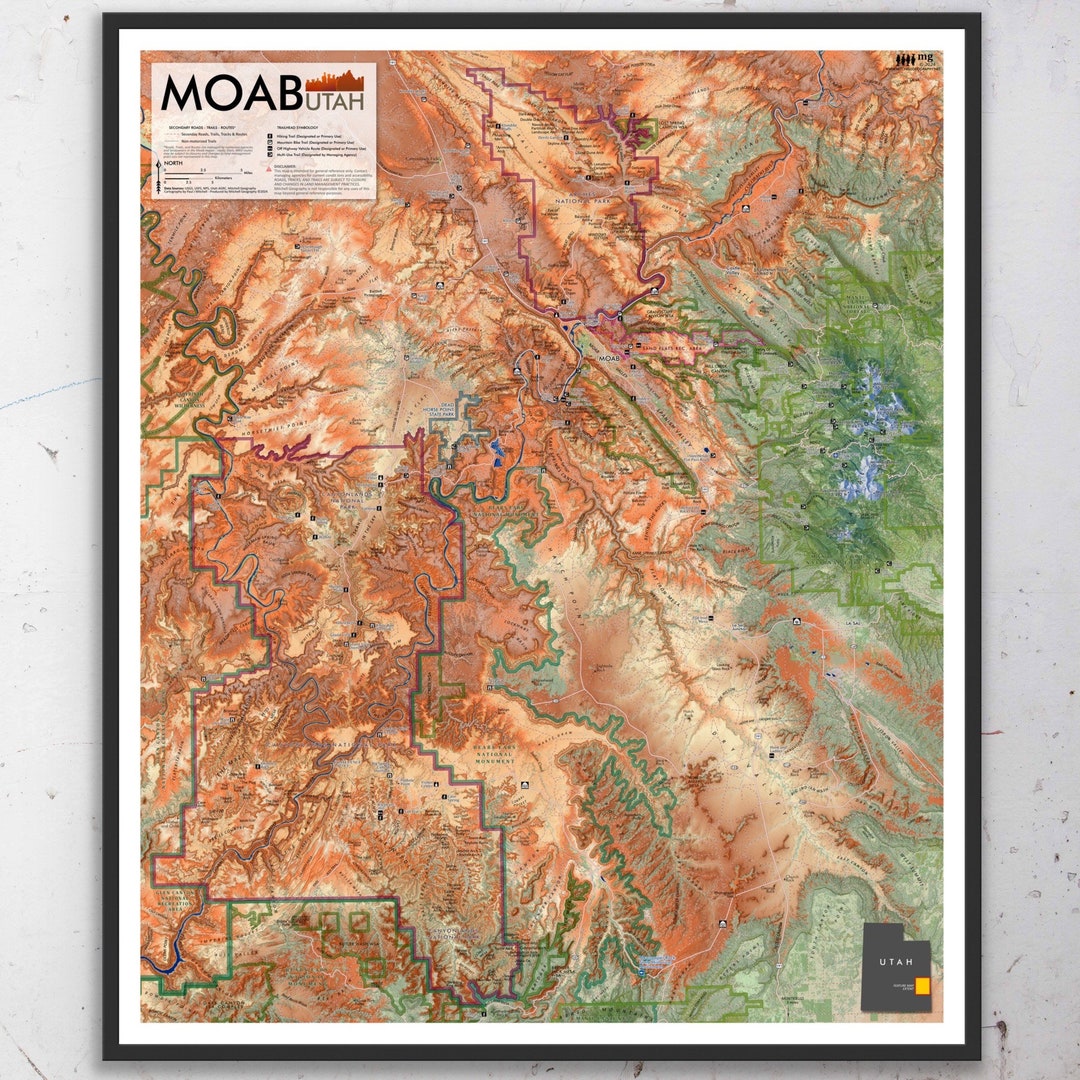 Moab Utah Map (24 Inch X 20 Inch) - Etsy