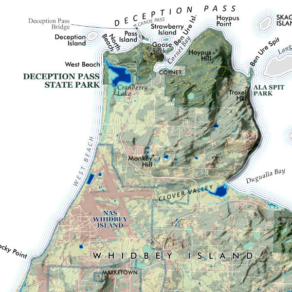 Whidbey Island Washington Map (24 in X 18 In) - Etsy