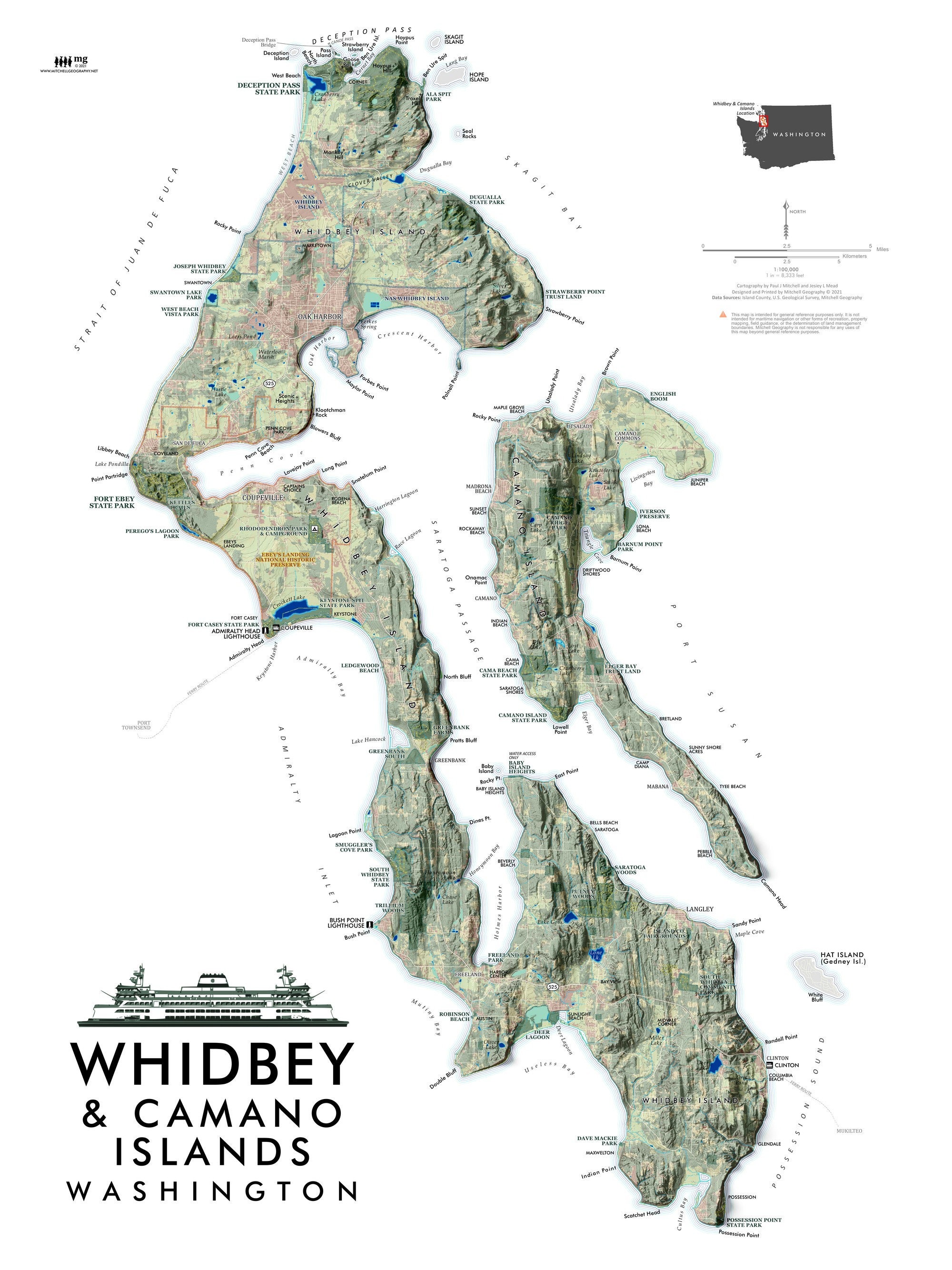 Whidbey Island Washington Map (24 in X 18 In) - Etsy