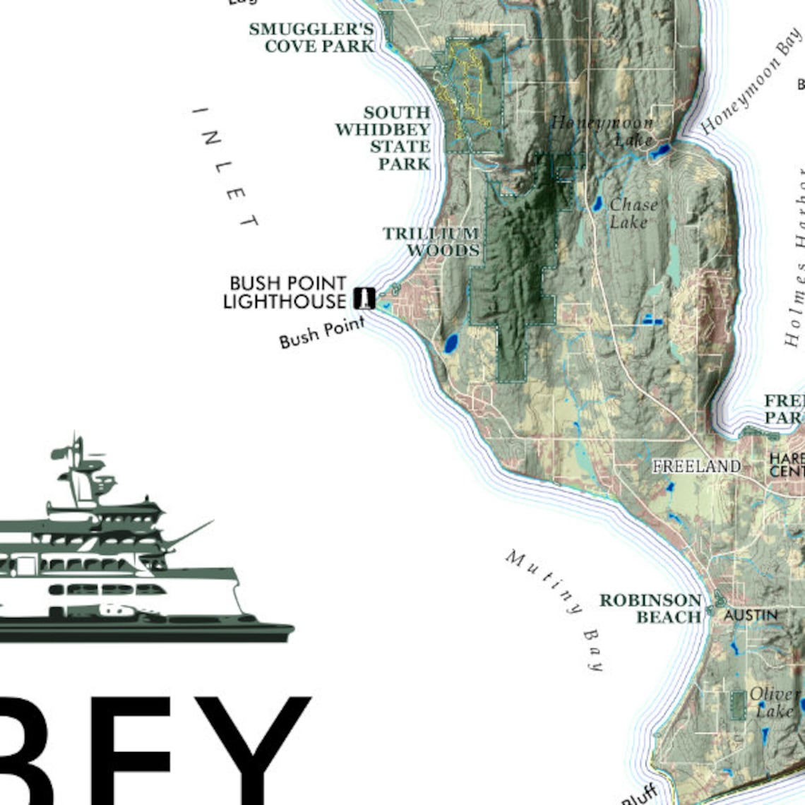 Whidbey Island Washington Map (24 in X 18 In) - Etsy