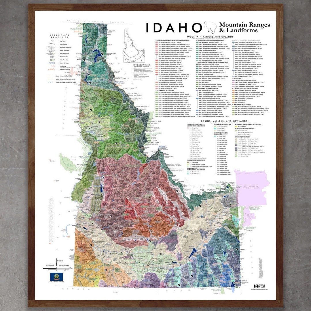 Idaho Mountain Ranges and Landforms (24 in X 20 In) - Etsy