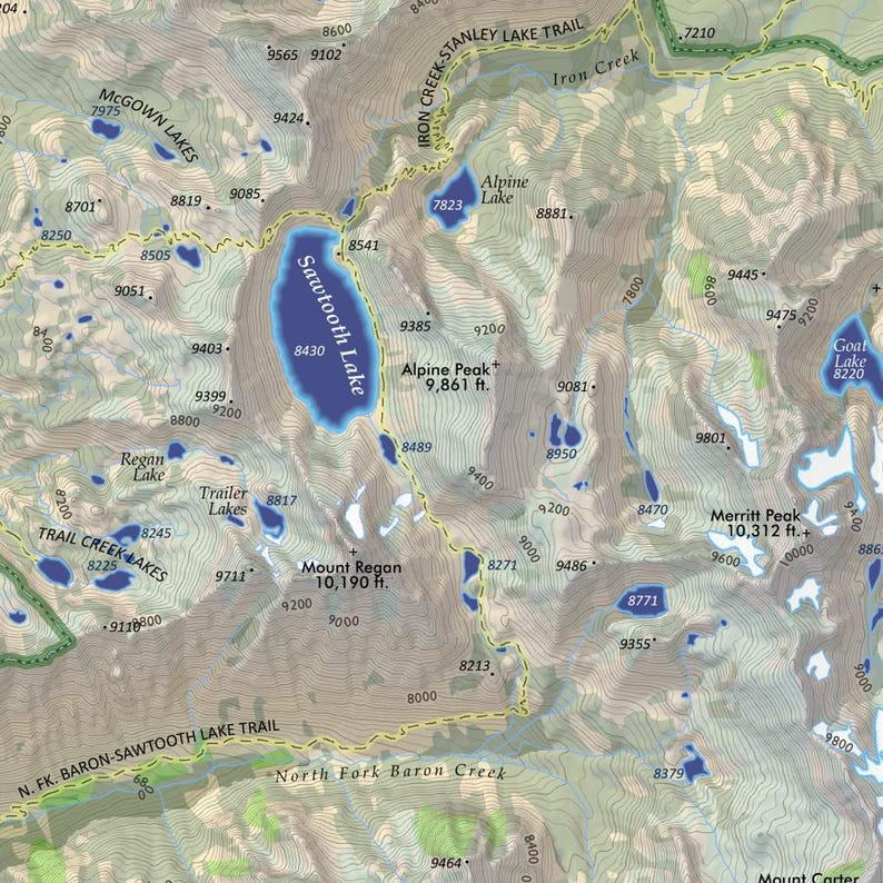 PRINTABLE Sawtooth Wilderness Idaho (36 in X 52 In) | Digital PDF ...
