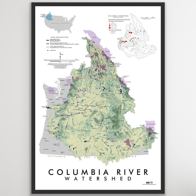 Columbia River Map of Art - Etsy