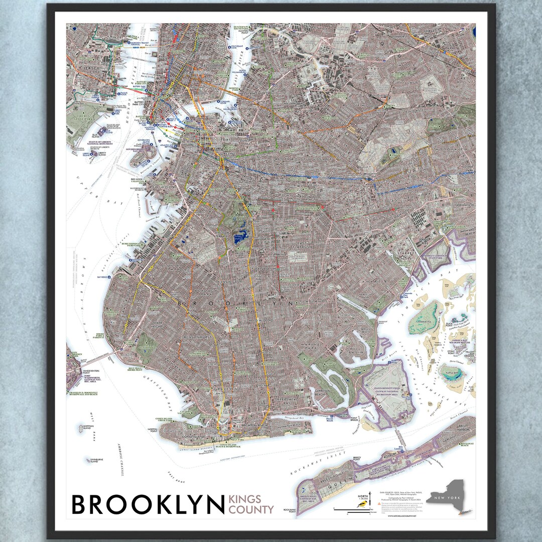Brooklyn, New York Map (24 Inch X 20 Inch) - Etsy