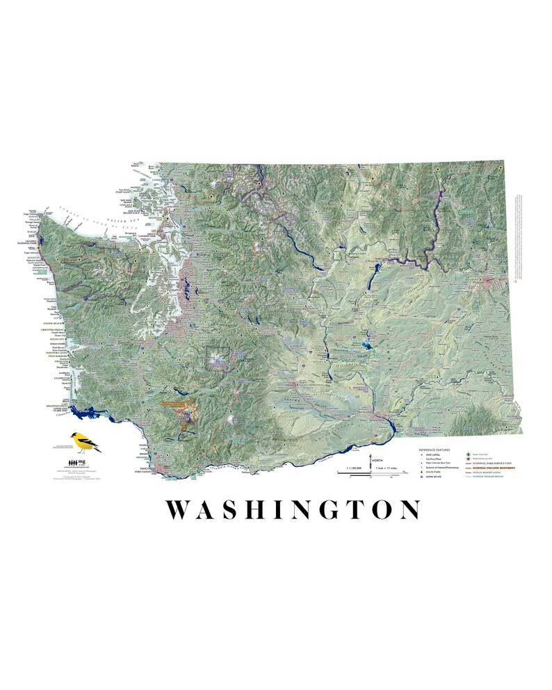 Washington State Map (24 Inch X 20 Inch) - Etsy