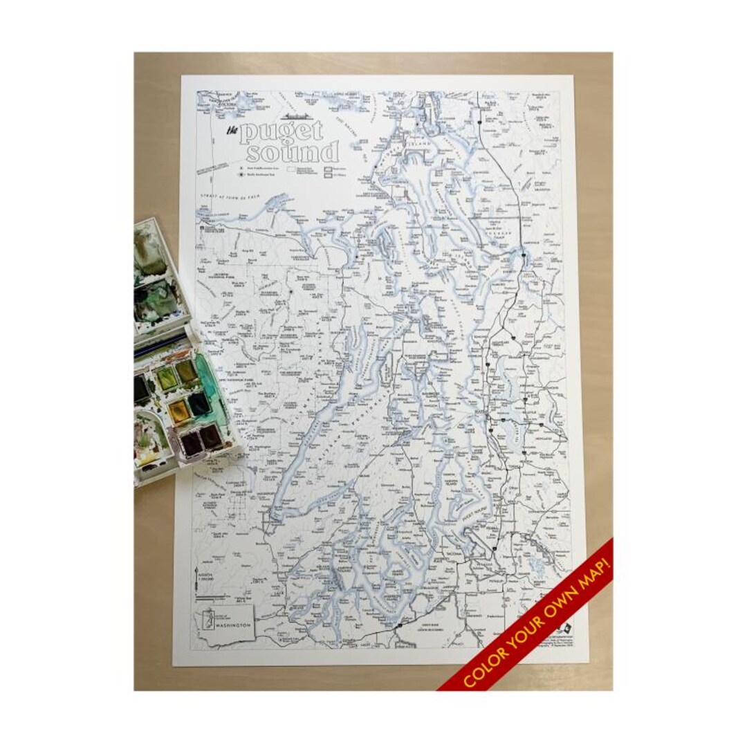 Puget Sound COLOR YOUR OWN Map (19 in X 13 In) - Etsy