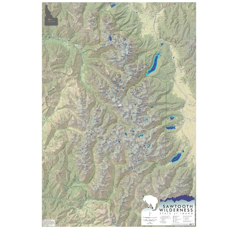 PRINTABLE Sawtooth Wilderness Idaho (36 in X 52 In) | Digital PDF ...