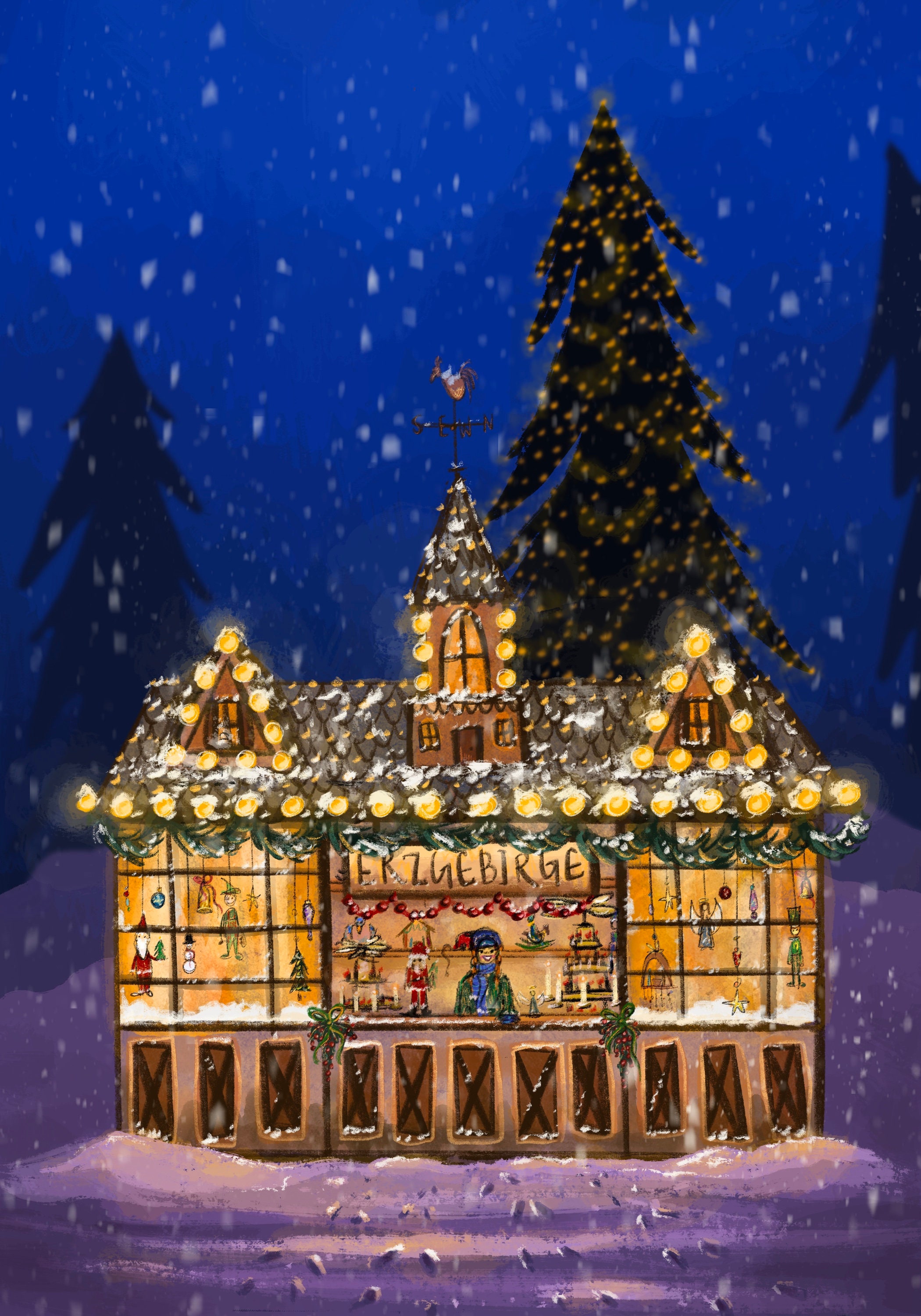 German Christmas Market Print – Erzgebirge Christkindlmarkt Artwork ...