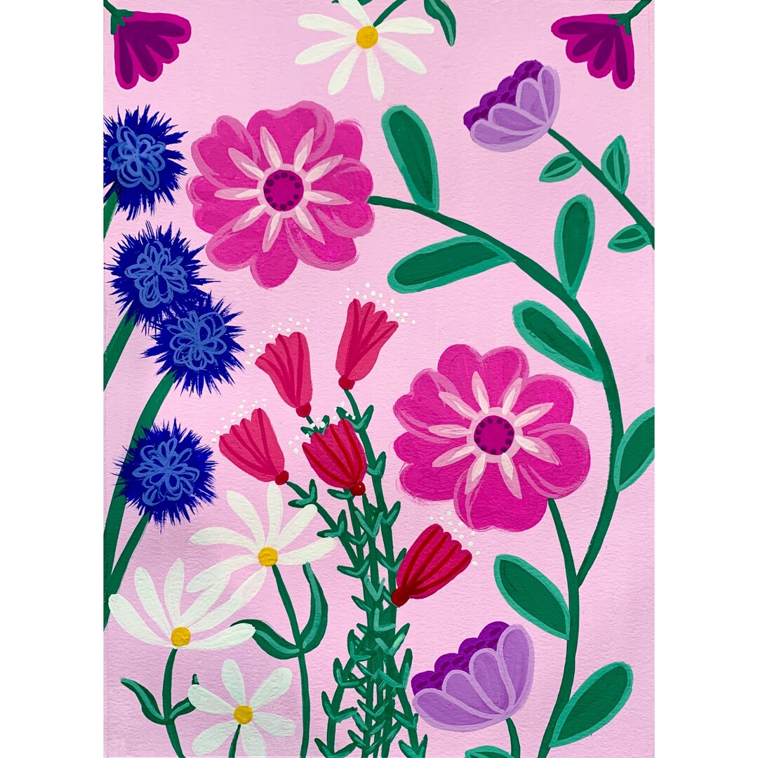 Pink Floral Folk Art, Hand-painted - Etsy UK