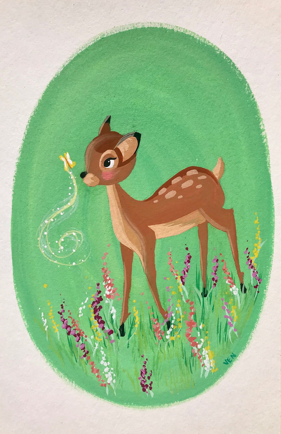 Bambi Meets a Butterfly – Hand-painted Disney-inspired Gouache ...
