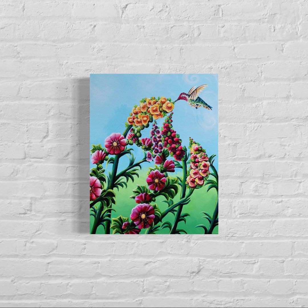 Nenookaasi, Ruby-throated Hummingbird Painting on Canvas, Ojibwe Art ...