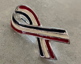 Vintage Ribbon Pin, Vintage Brooch, Patriotic Pin, Rhinestone, Red ...